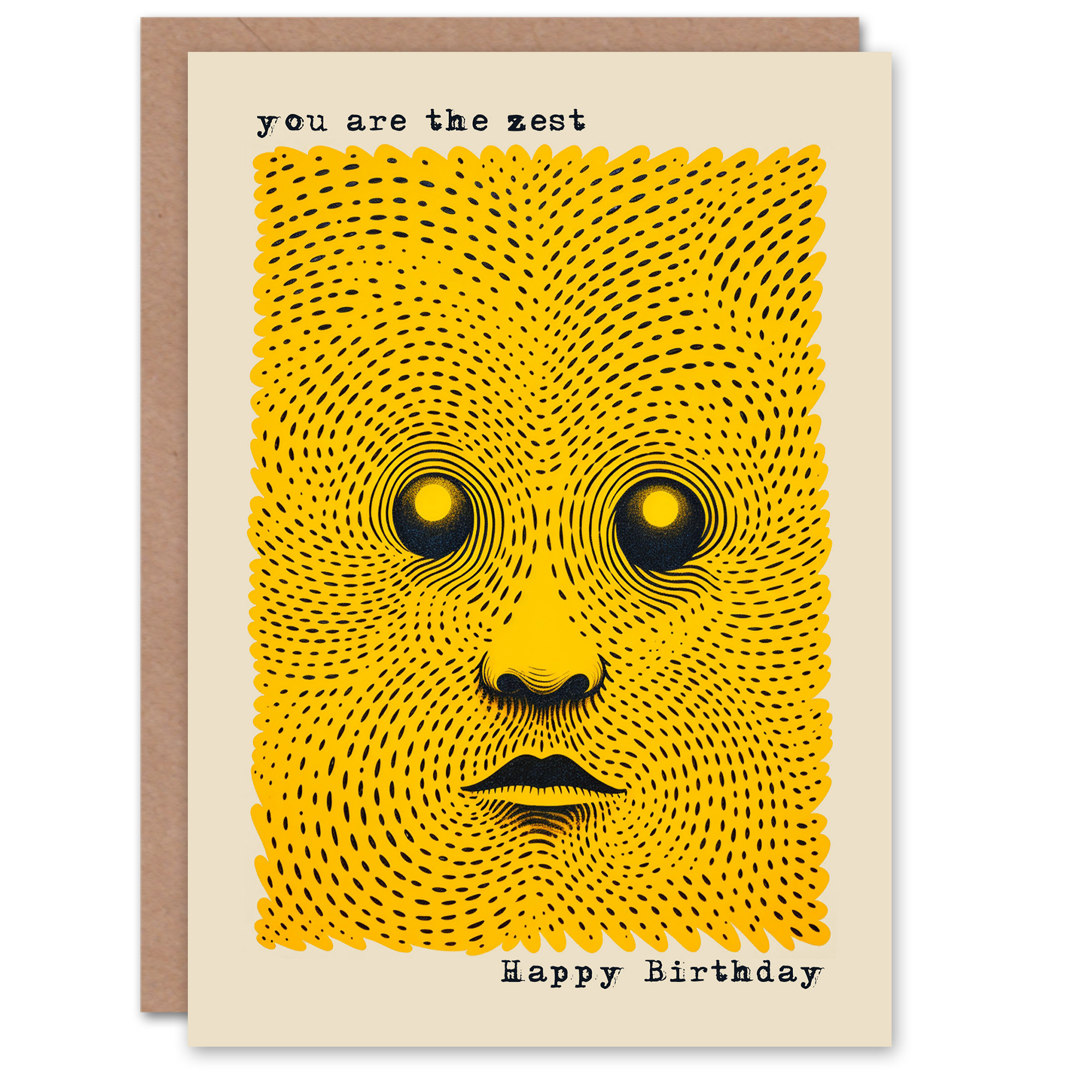 Birthday Greeting Card Weird Trippy Yellow Face Zest For Him Her ...