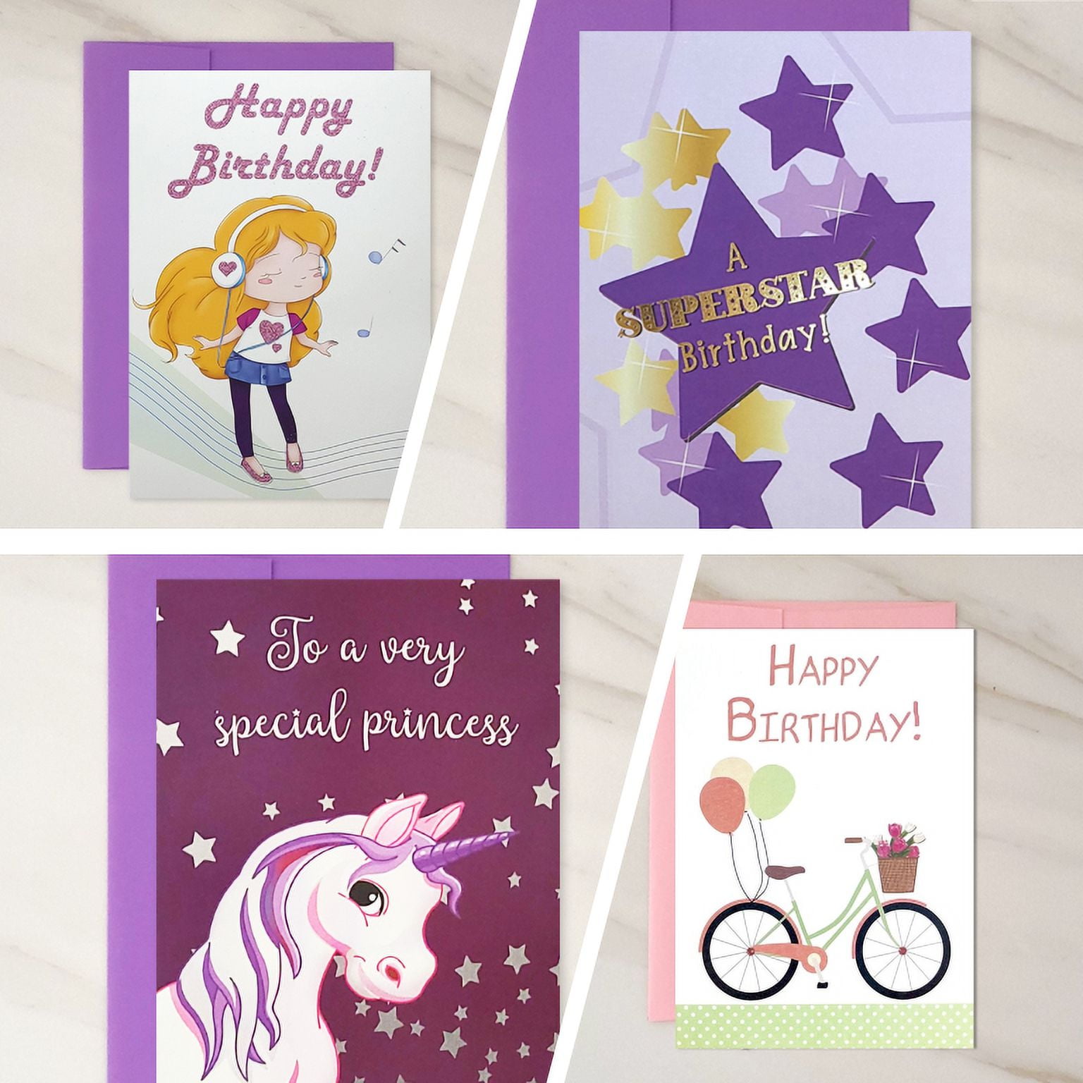 Birthday Greeting Cards for Girls, 4 Card Assortment Pack, 5x7 in. by ...