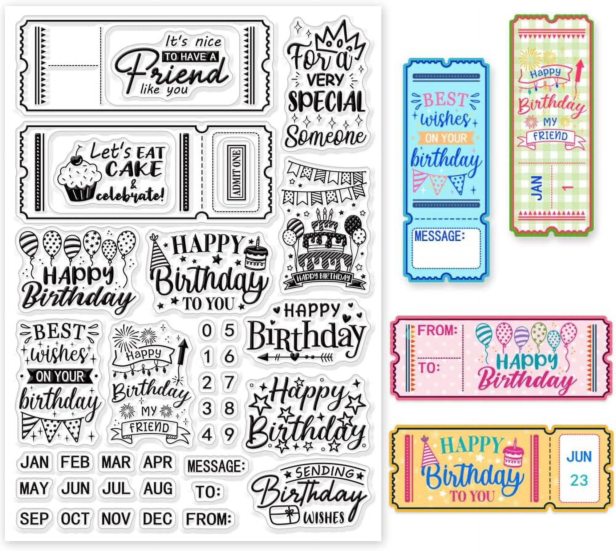 Birthday Greeting Ticket Clear Stamps for Cards Making Month Number ...