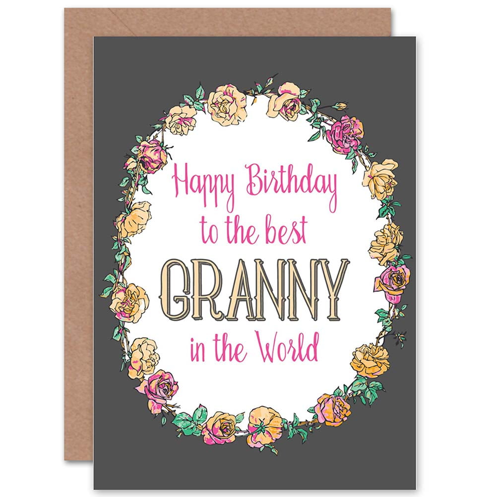 Birthday Happy Granny Gran Word Best Floral Greetings Card Plus ...