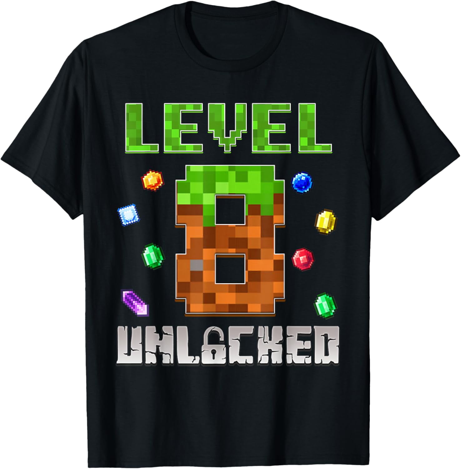 Birthday Level 8 Unlocked 8th Birthday Game Pixel Boys T-Shirt ...