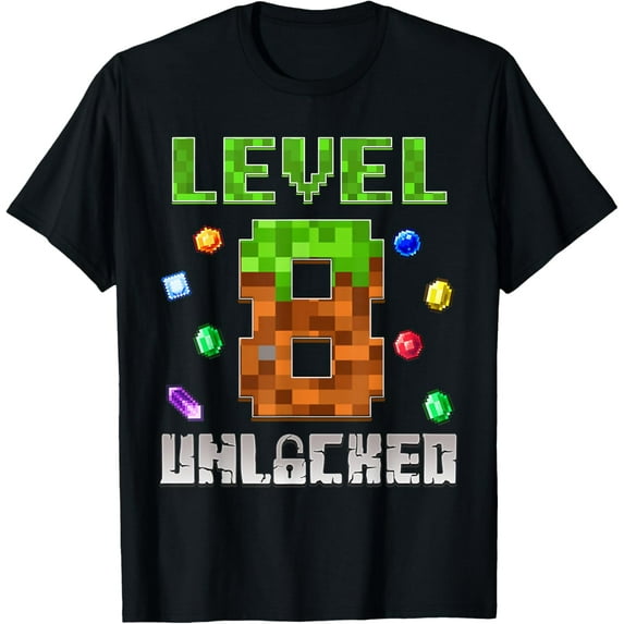 Birthday Level 8 Unlocked 8th Birthday Game Pixel Boys T-Shirt ...