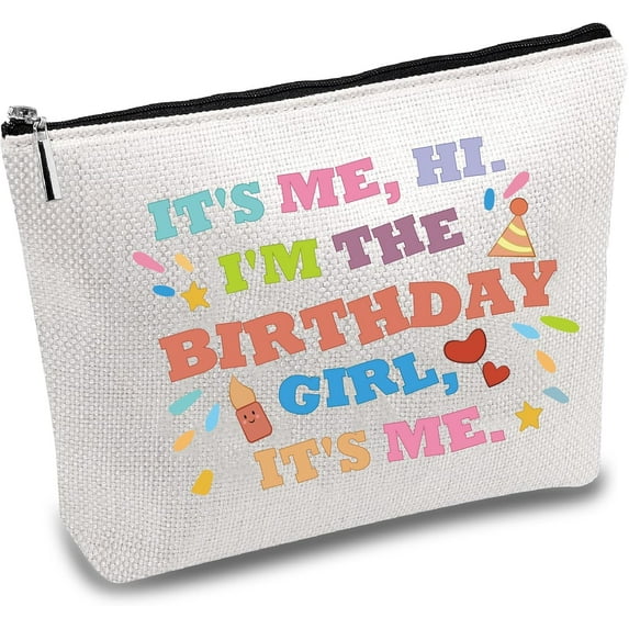 Birthday Makeup Bags Cosmetic Bag with Metal Zipper Pouches Polycotton ...