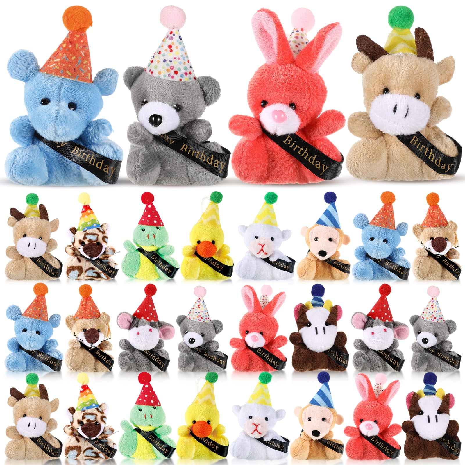 Birthday Mini Animal Plush Toy With Hats, Birthday Party Decor Stuffed ...