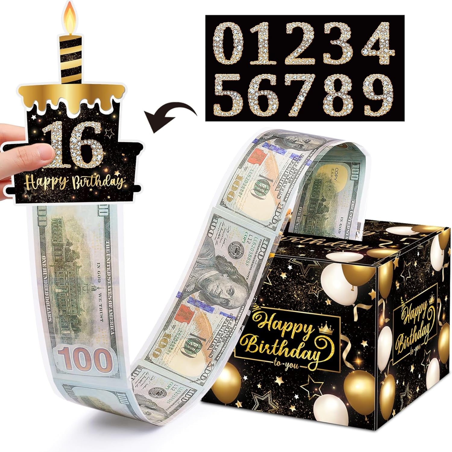 Birthday Money Gift Box with DIY Stickers for Any Ages, Surprise Holder ...