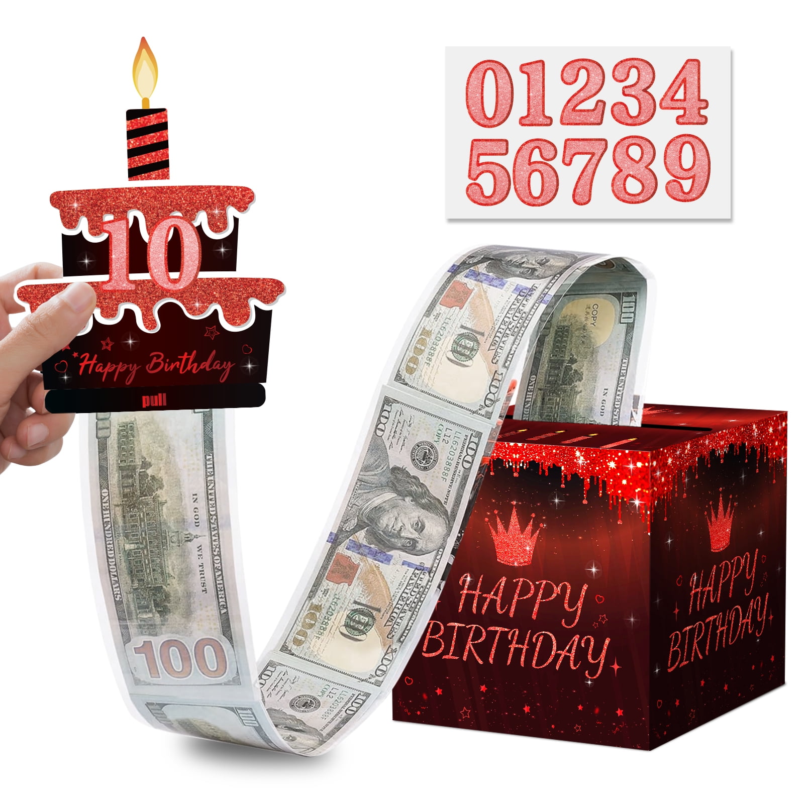 Birthday Money Gift Boxes for Cash Pop Up with Number Stickers 0-9, DIY ...