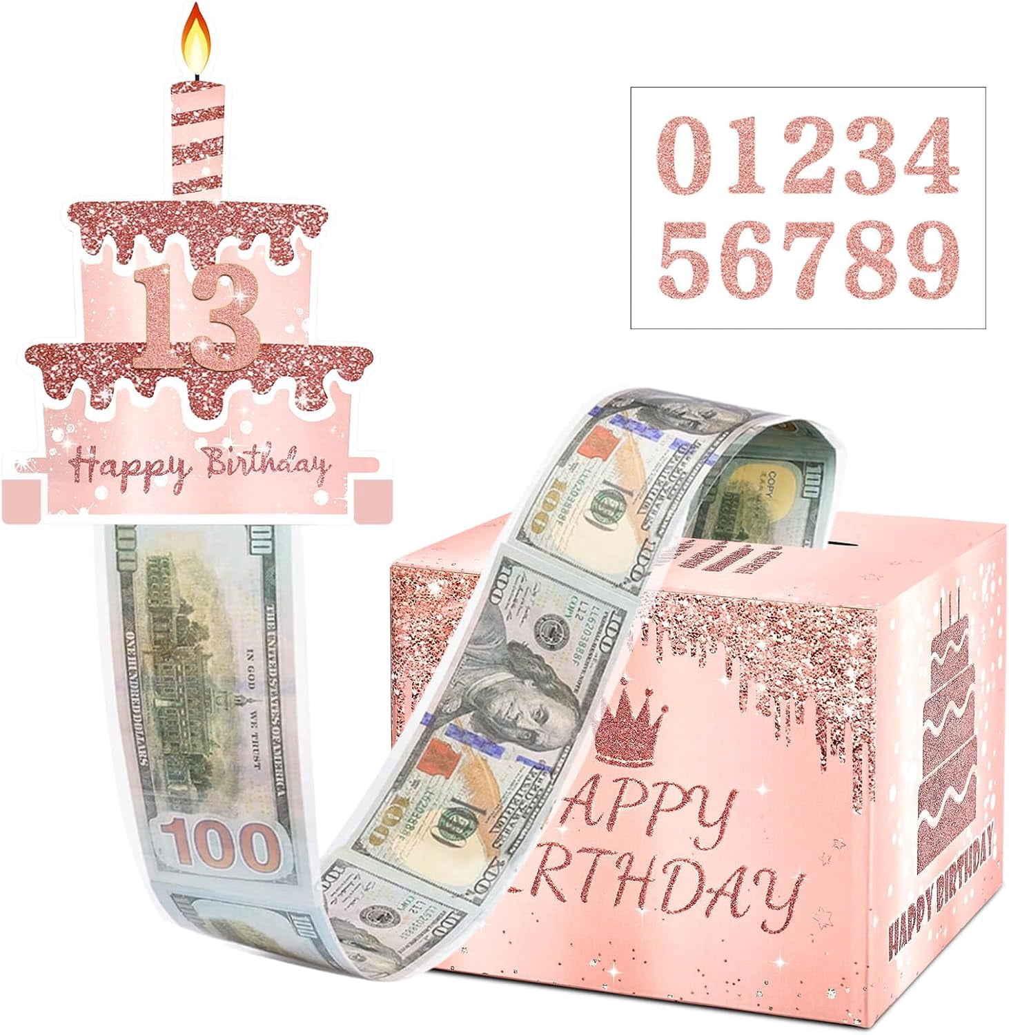 Birthday Money Pull Box for Cash Gift with DIY Self-Adhesive Stickers ...