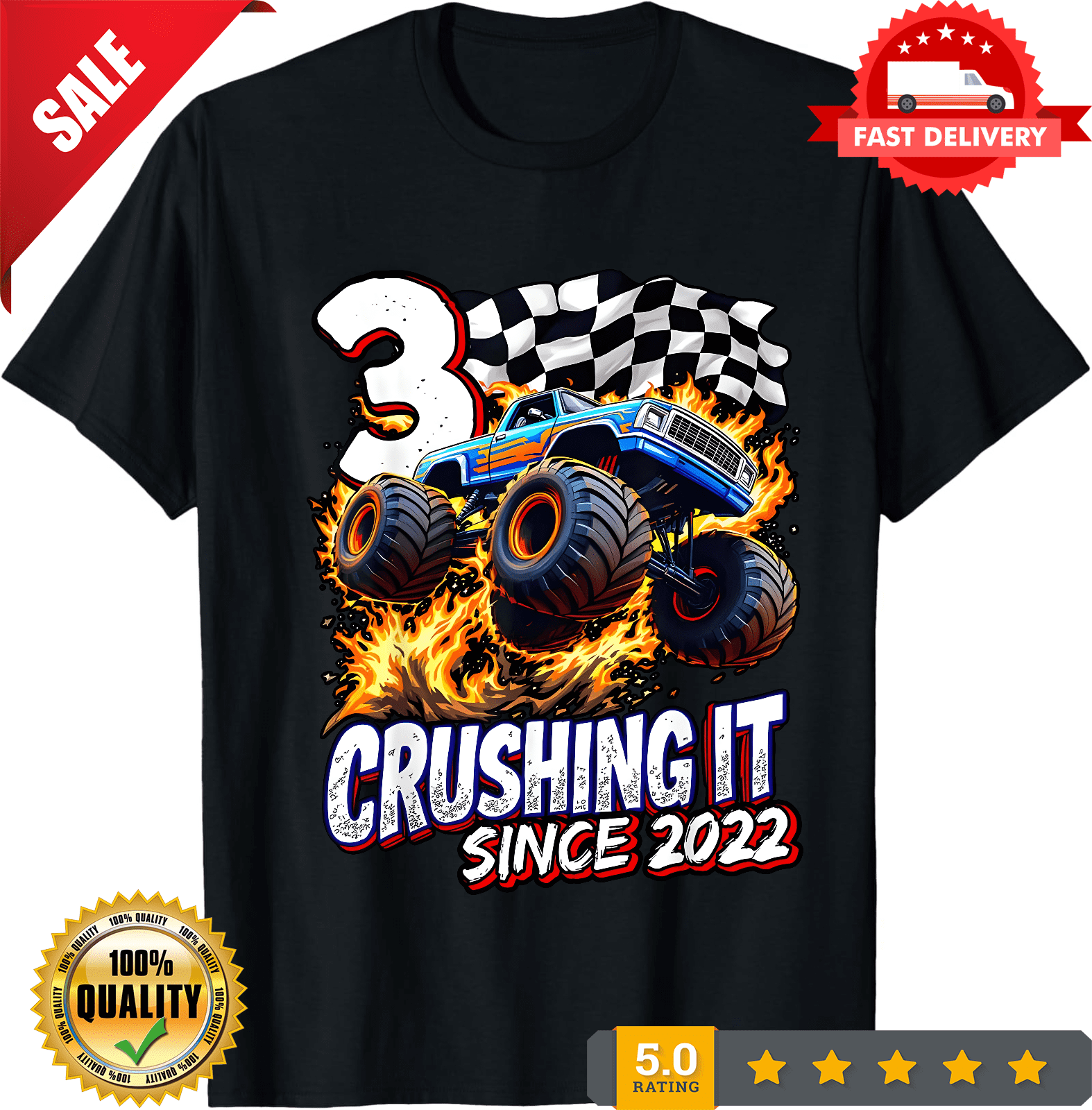 Birthday Monster Truck 3 Year Old Boys 3Rd Party Born 2022 T-Shirt ...