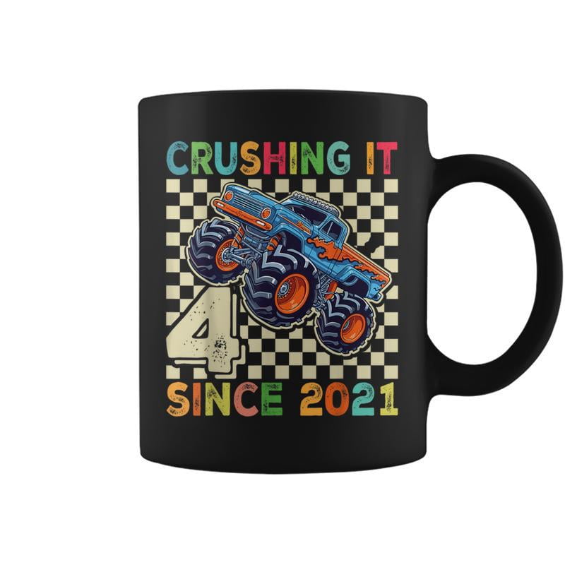 Birthday Monster Truck 4 Year Old Boys 4Th Party Born 2021 Coffee Mugs ...