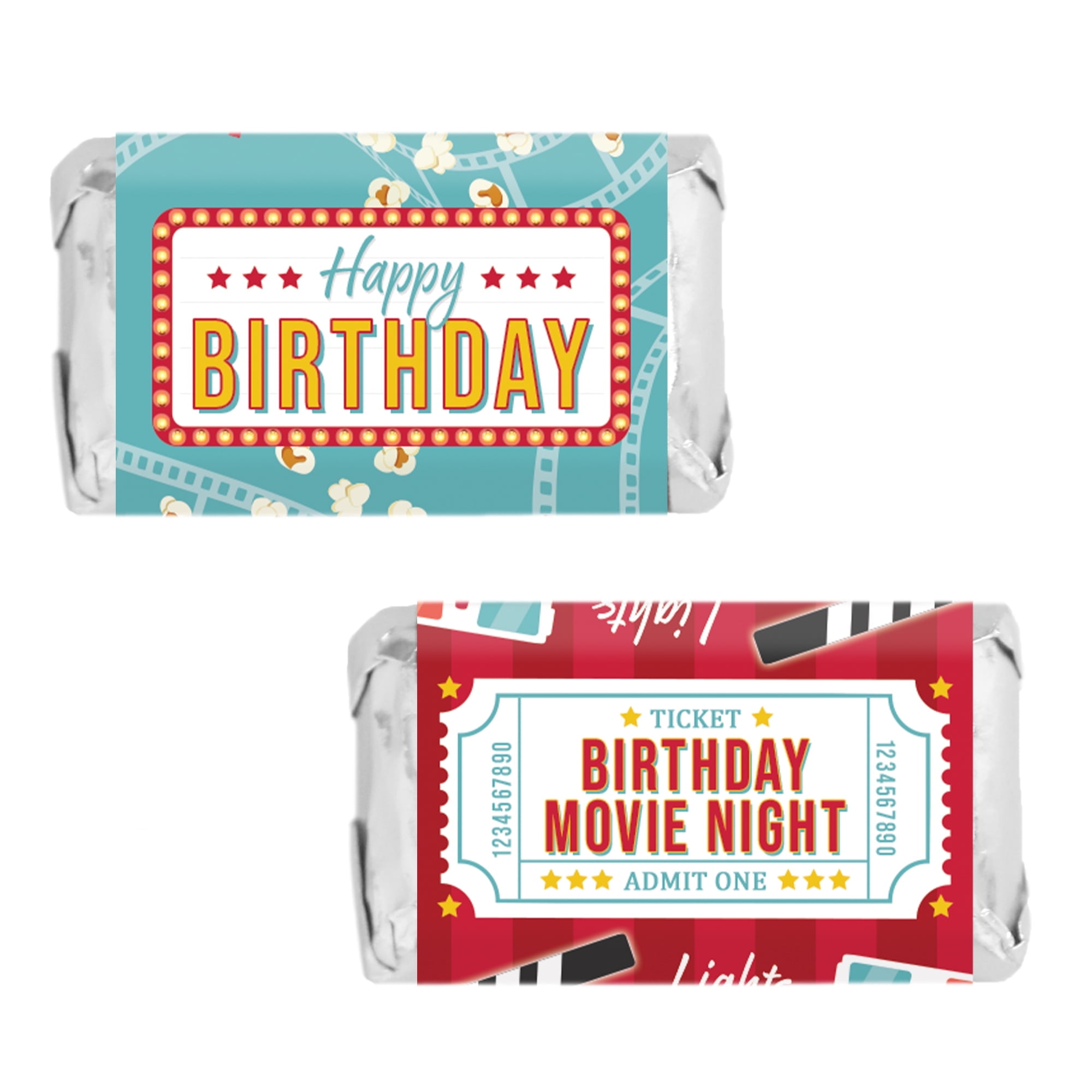 Birthday Movie Night Party Favor Stickers – Miniature Candy Wrappers ...