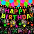 HOWAF Birthday Neon Party Decorations, Glow in the Dark Banner ...
