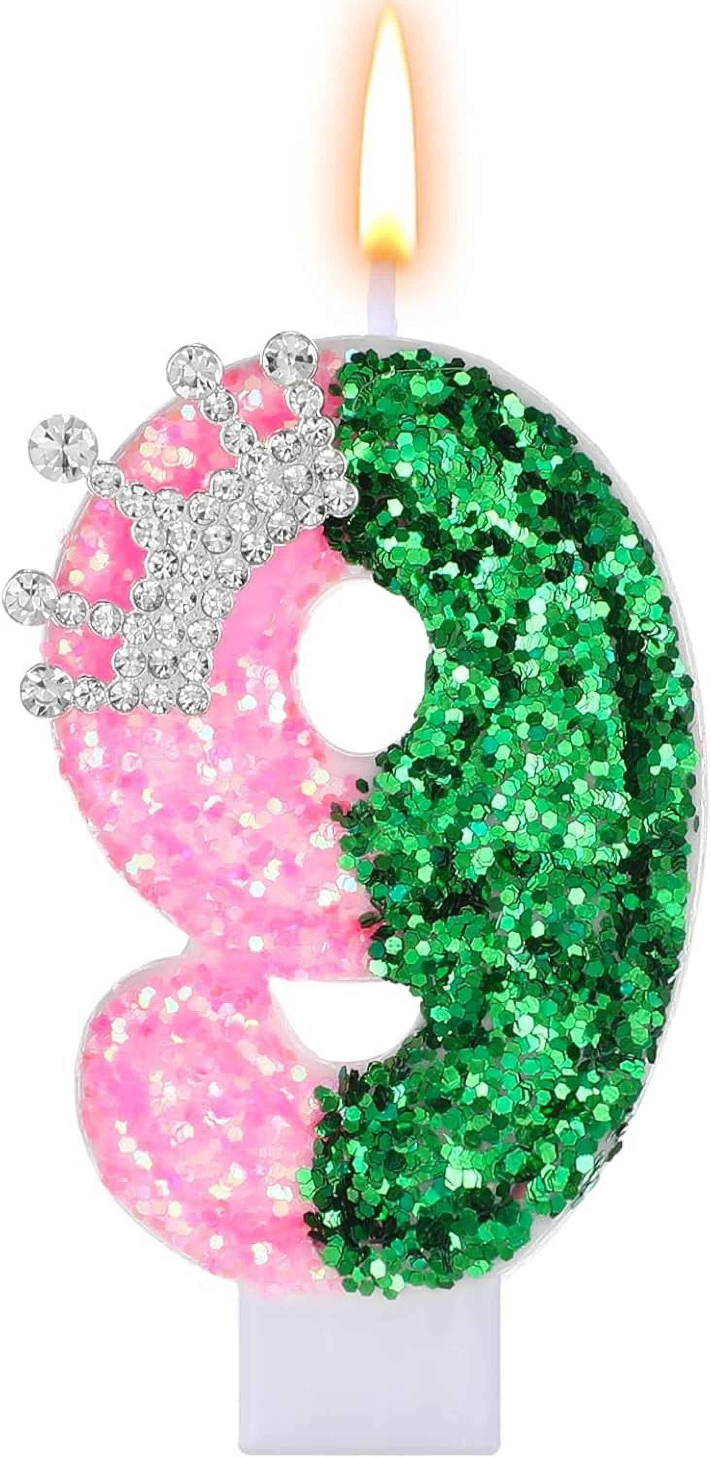 Birthday Number 9 Candles for Cake, Pink and Green Party Decorations ...