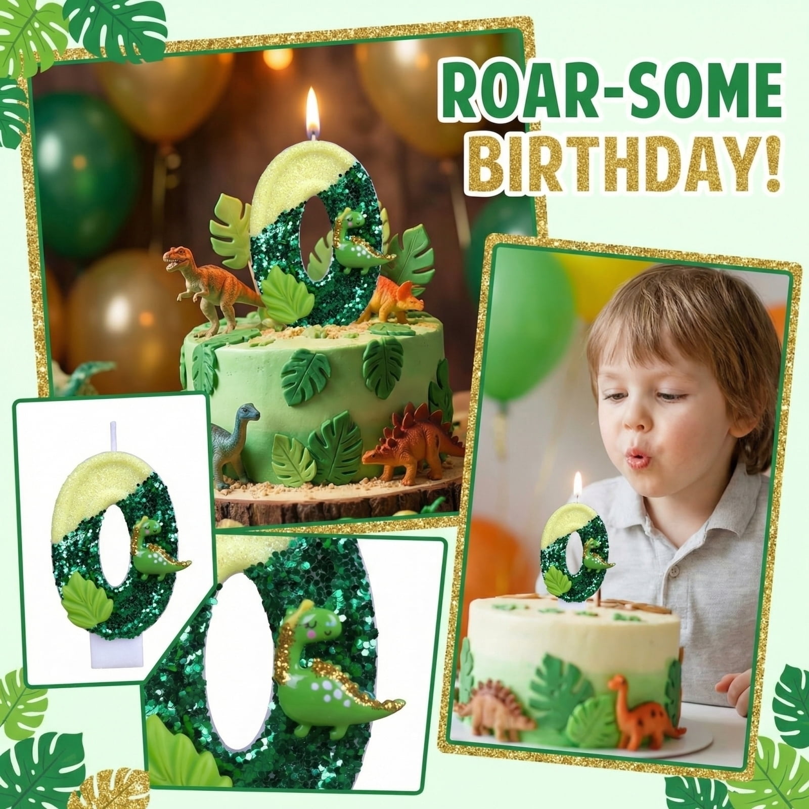 Birthday Number Candle, Cartoon Dinosaur Glitter, 1 Piece,Suitable for ...