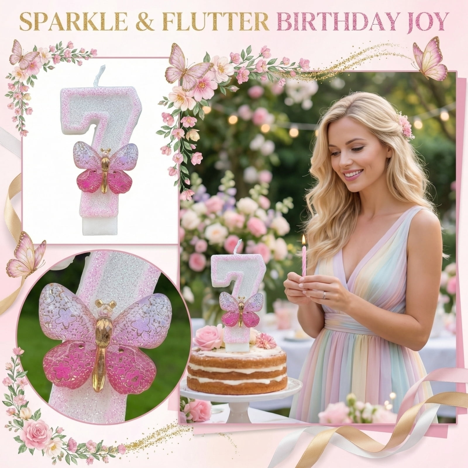 Birthday Number Candle, Glitter Butterfly, 1 Piece, for Kids Birthday ...
