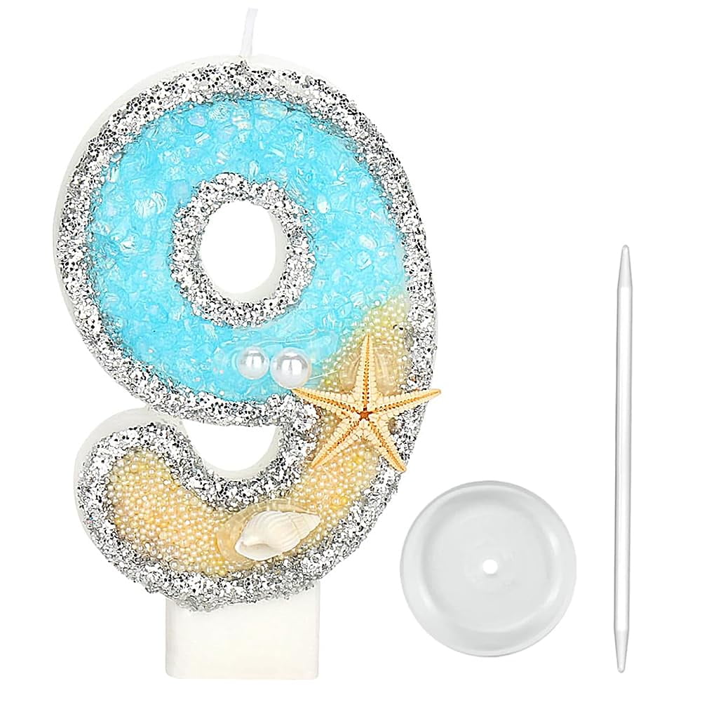 Birthday Number Candle, Starfish Glitter Sequins Number Candle, Sea ...