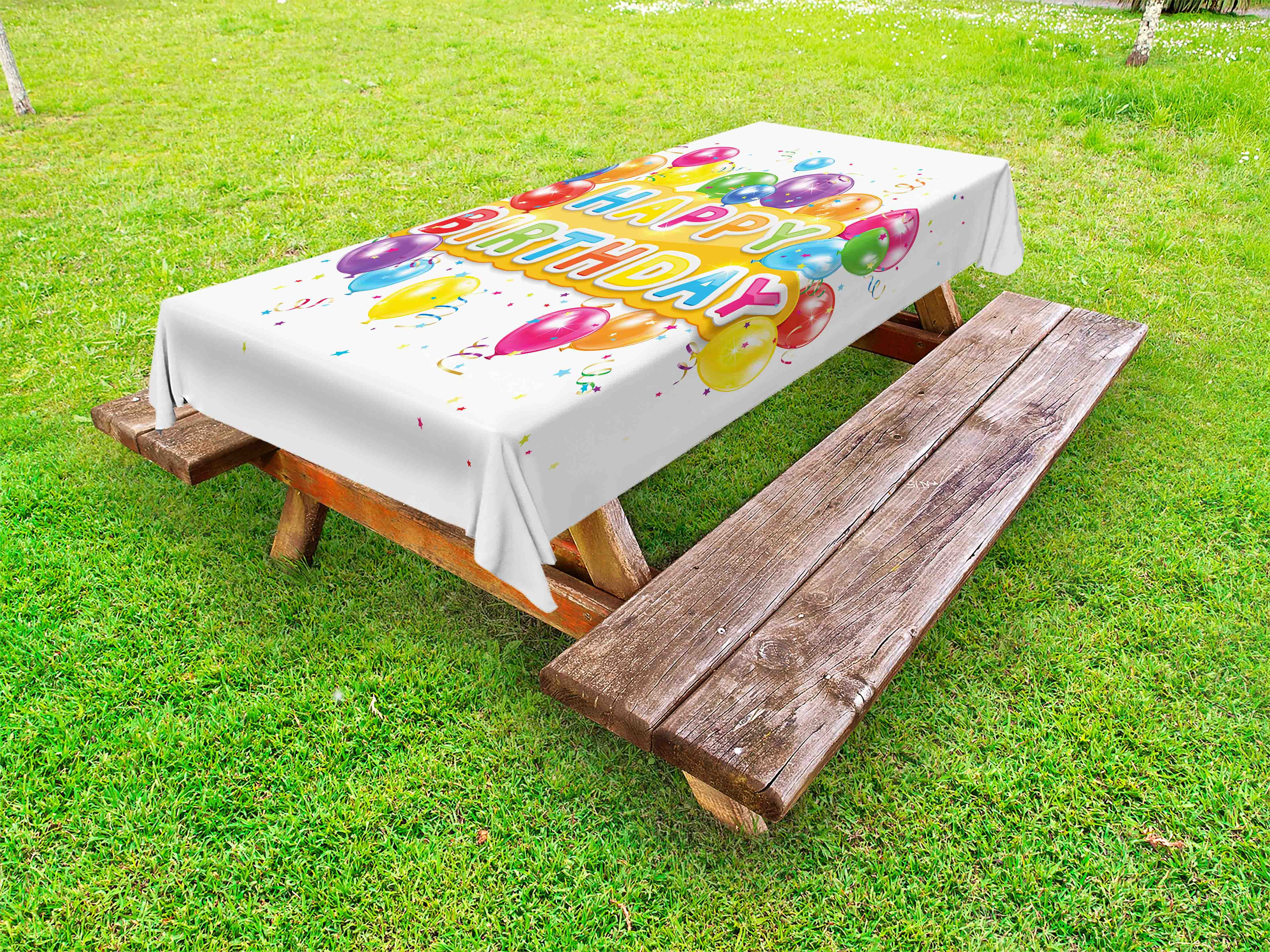 Birthday Outdoor Tablecloth, The Words Happy Birthday with Vivid ...