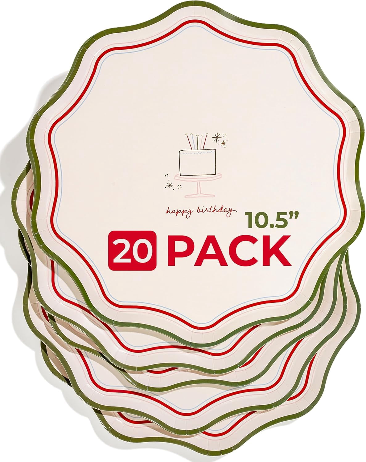 Birthday Paper Plates by – 20 Packs 10.5” – Stripe Retro Vintage Design ...