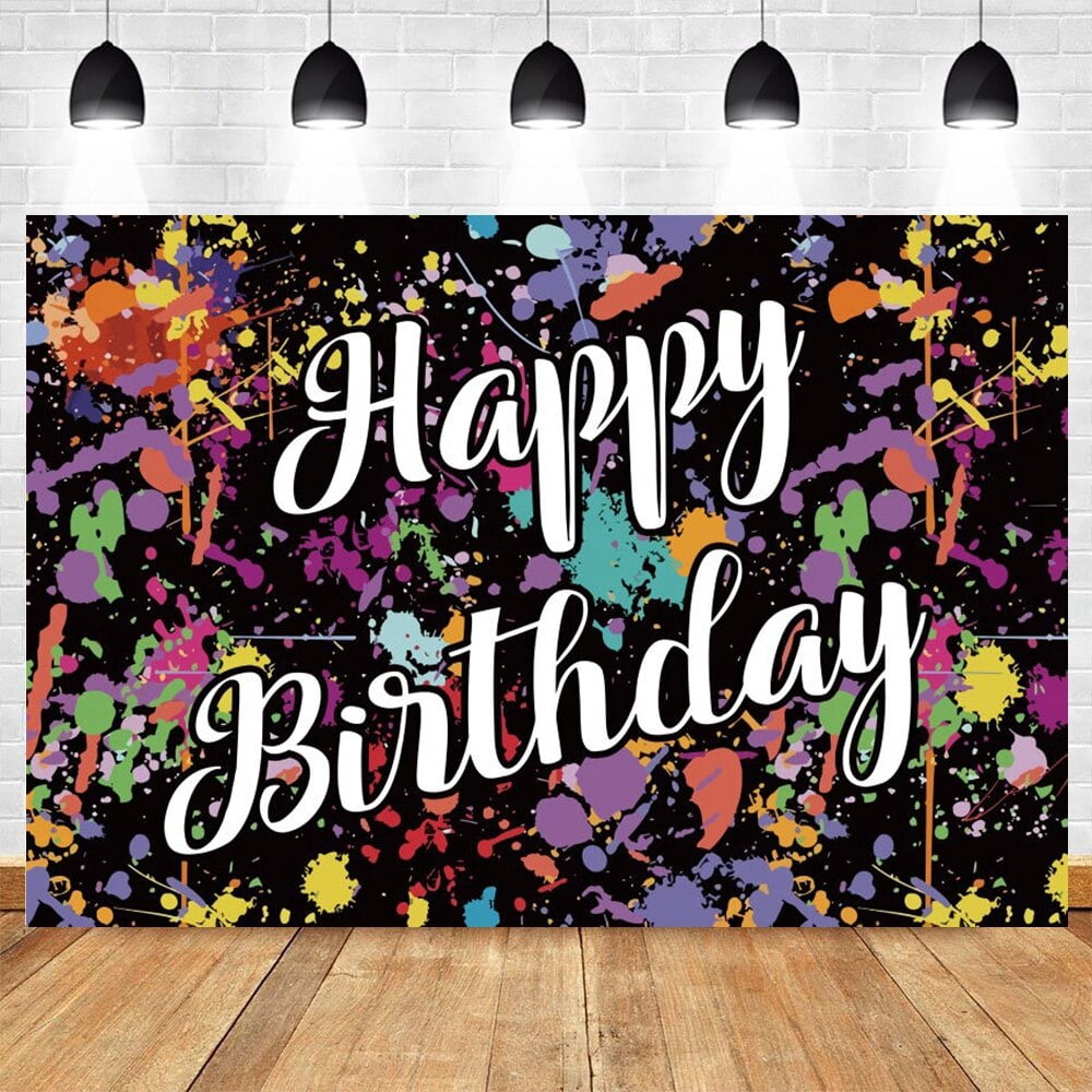 Birthday Party Backdrop Let's Glow in The Dark Graffiti Splatter Happy ...