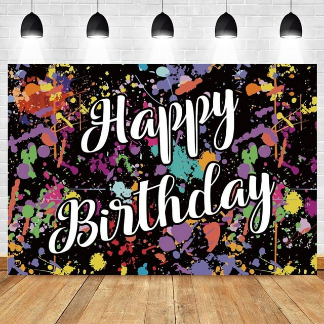 Birthday Party Backdrop Let's Glow in The Dark Graffiti Splatter Happy ...