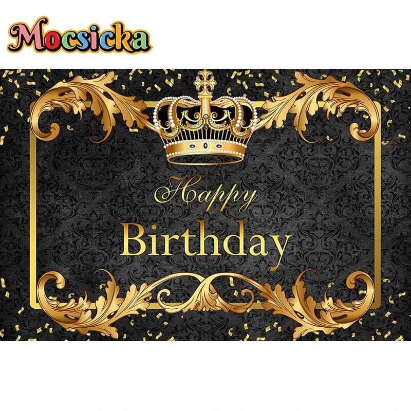 Birthday Party Backdrop Poster Gold Glitter Balloon Decor Cake Family ...
