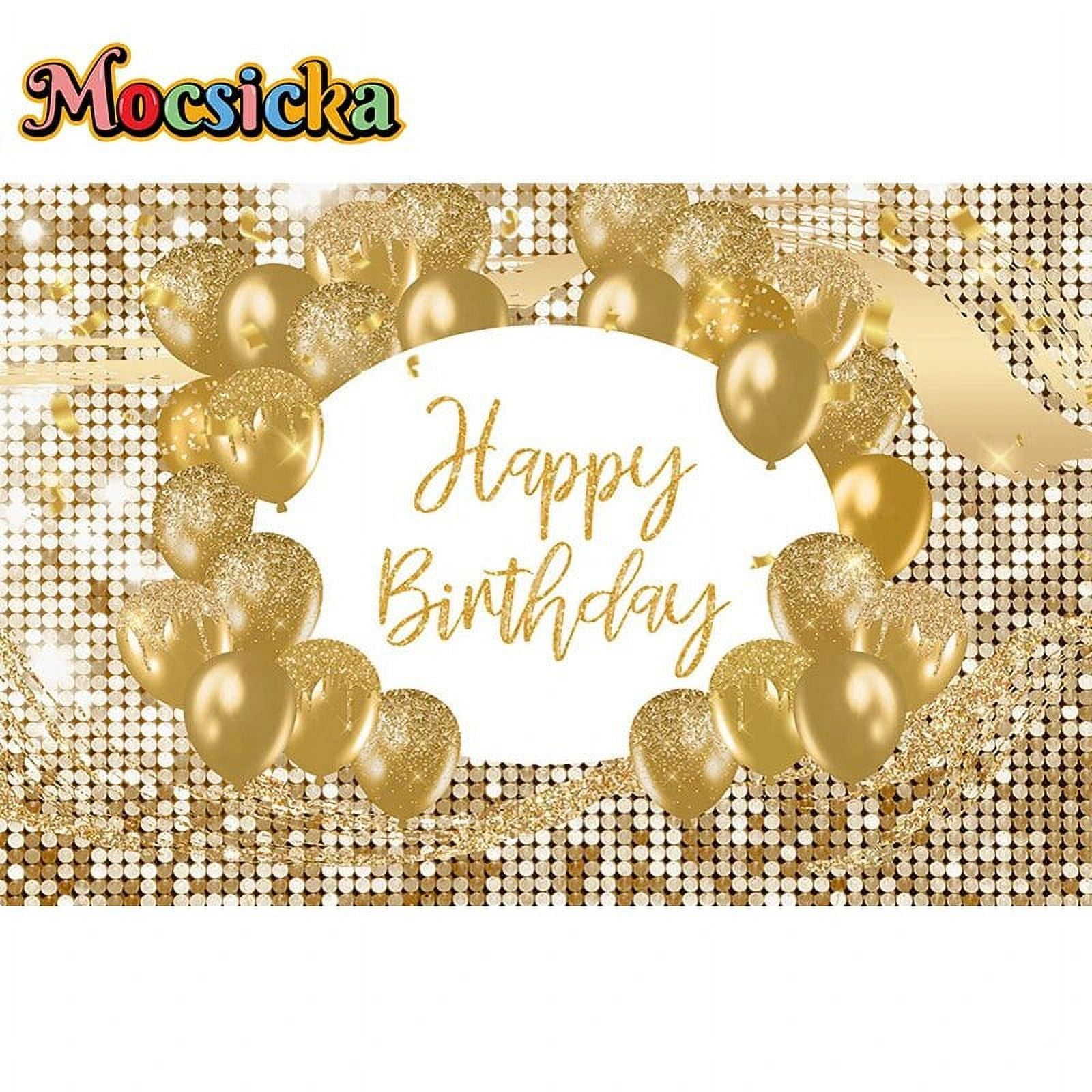 Birthday Party Backdrop Poster Gold Glitter Balloon Decor Cake Family ...