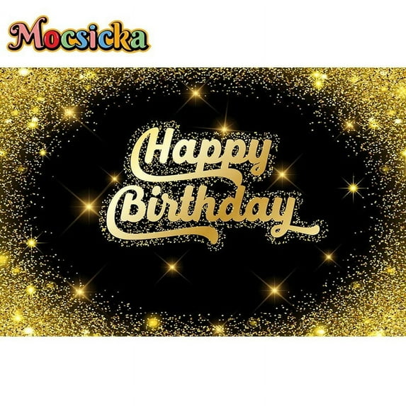 Birthday Party Backdrop Poster Gold Glitter Balloon Decor Cake Family ...