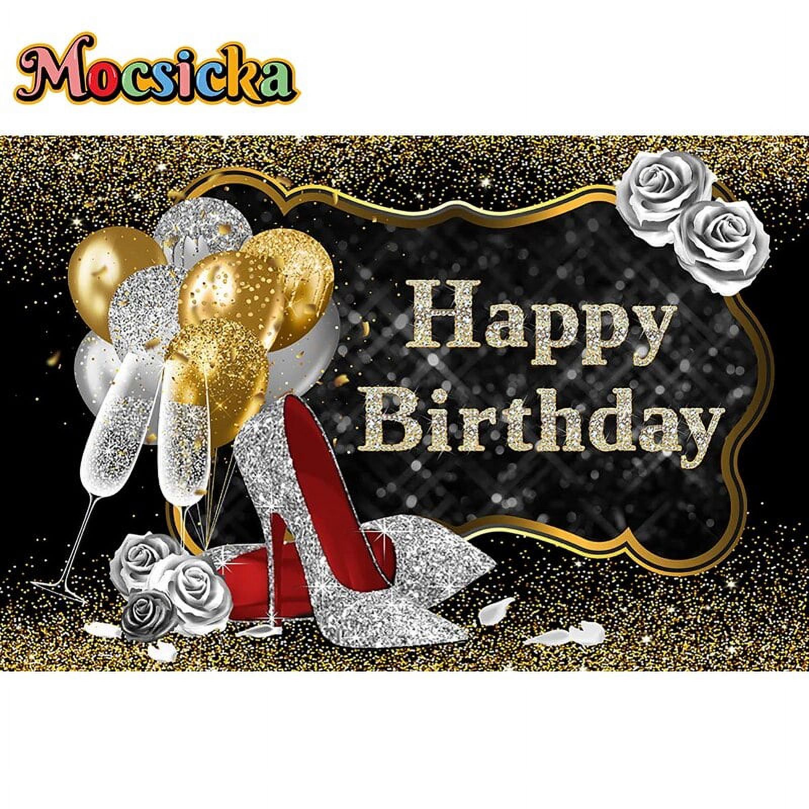 Birthday Party Backdrop Poster Gold Glitter Balloon Decor Cake Family ...