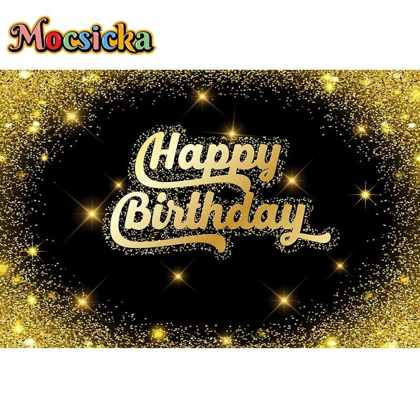 Birthday Party Backdrop Poster Gold Glitter Balloon Decor Cake Family ...