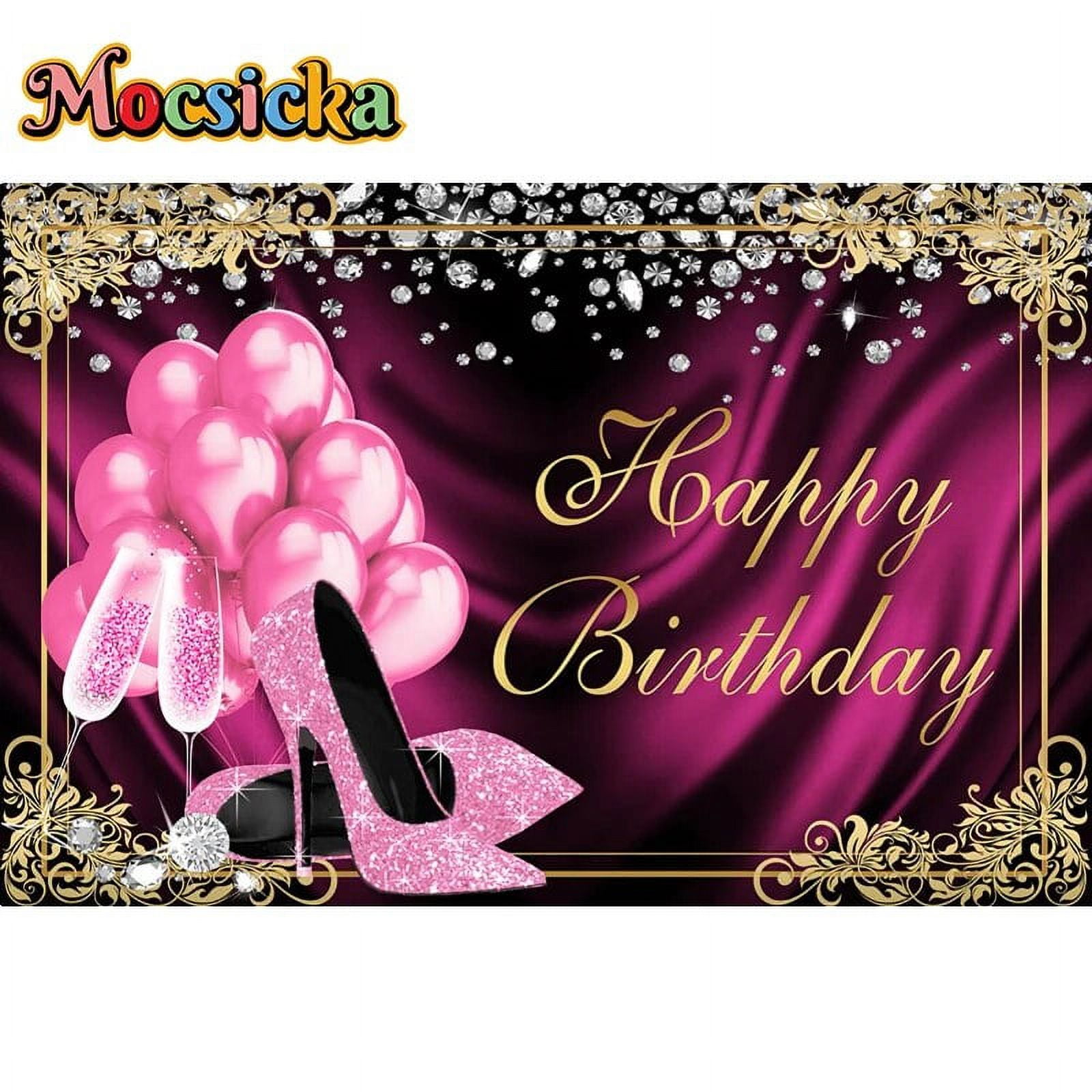 Birthday Party Backdrop Poster Gold Glitter Balloon Decor Cake Family ...