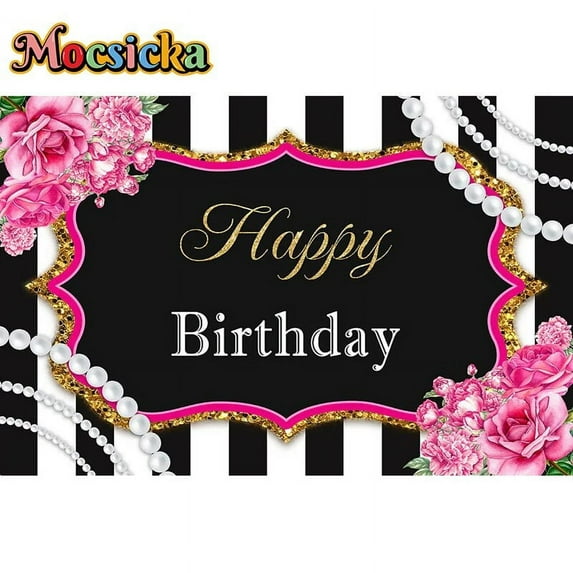 Birthday Party Backdrop Poster Gold Glitter Balloon Decor Cake Family ...