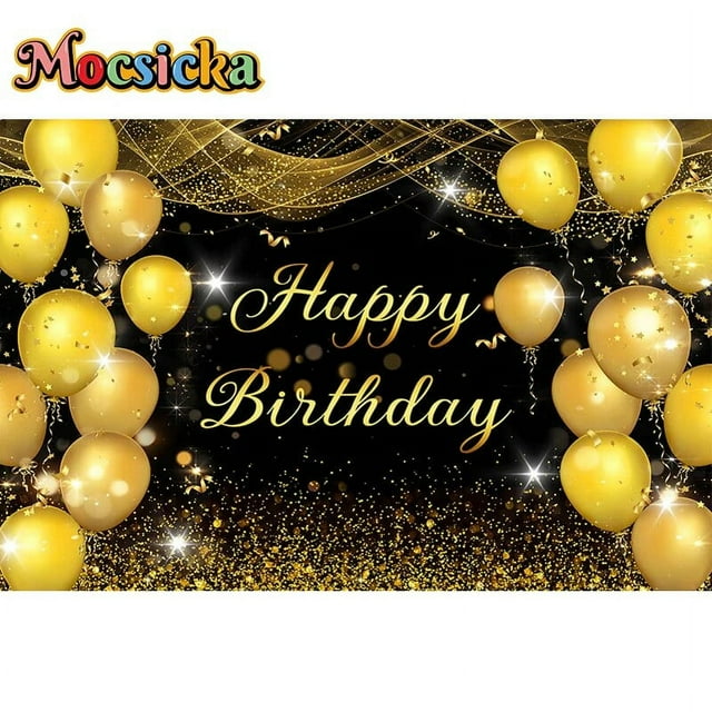 Birthday Party Backdrop Poster Gold Glitter Balloon Decor Cake Family ...