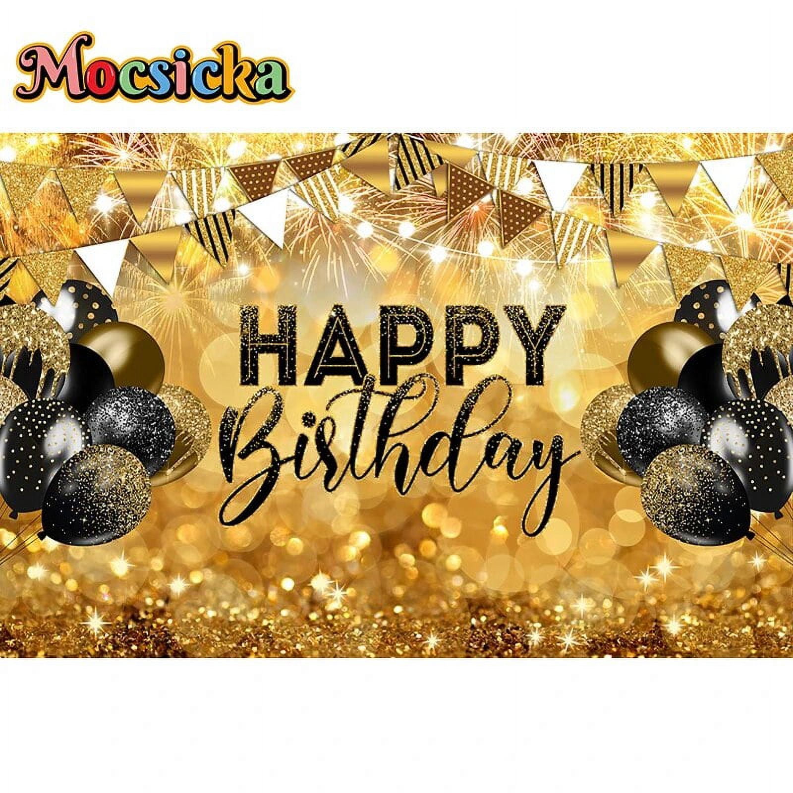 Birthday Party Backdrop Poster Gold Glitter Balloon Decor Cake Family ...