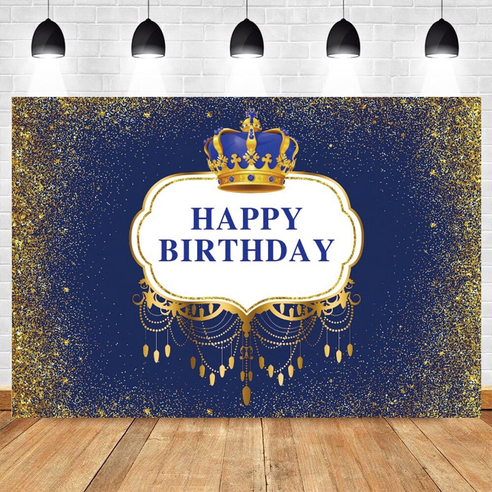 Birthday Party Backdrop for Boy's Royal Blue and Gold King Crown ...