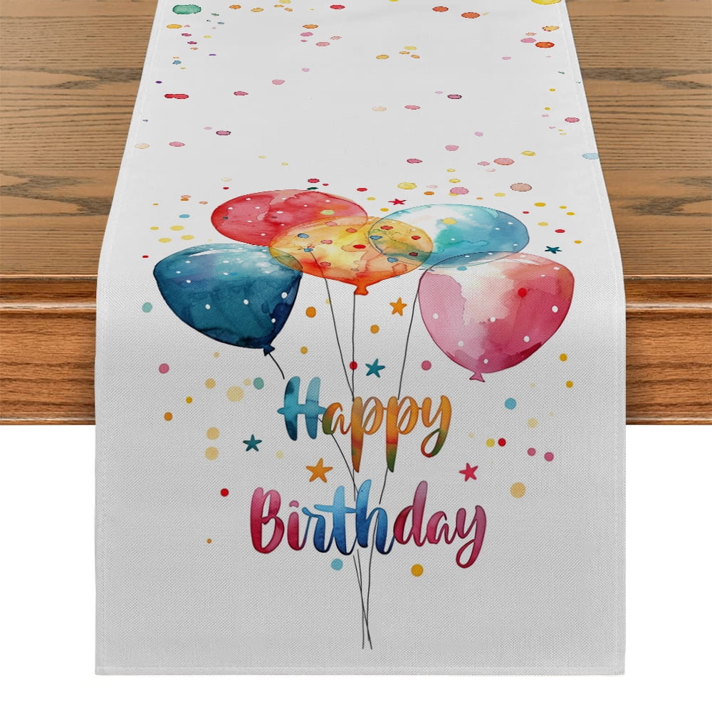 Birthday Party Balloon Watercolor Table Runners Dresser Table r ...