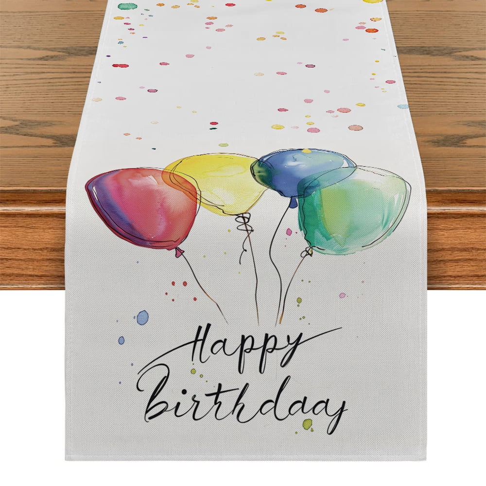 Birthday Party Balloon Watercolor Table Runners Dresser Table r ...