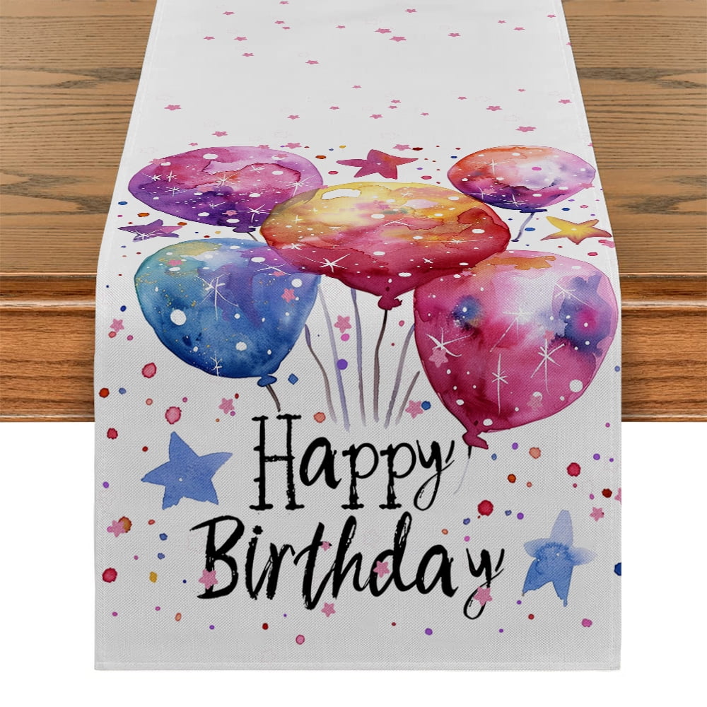 Birthday Party Balloon Watercolor Table Runners Dresser Table r ...