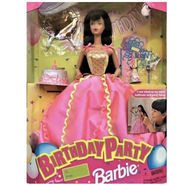 Birthday Party Barbie Brunette Doll Blows Up Own Balloons 1998 Mattel ...