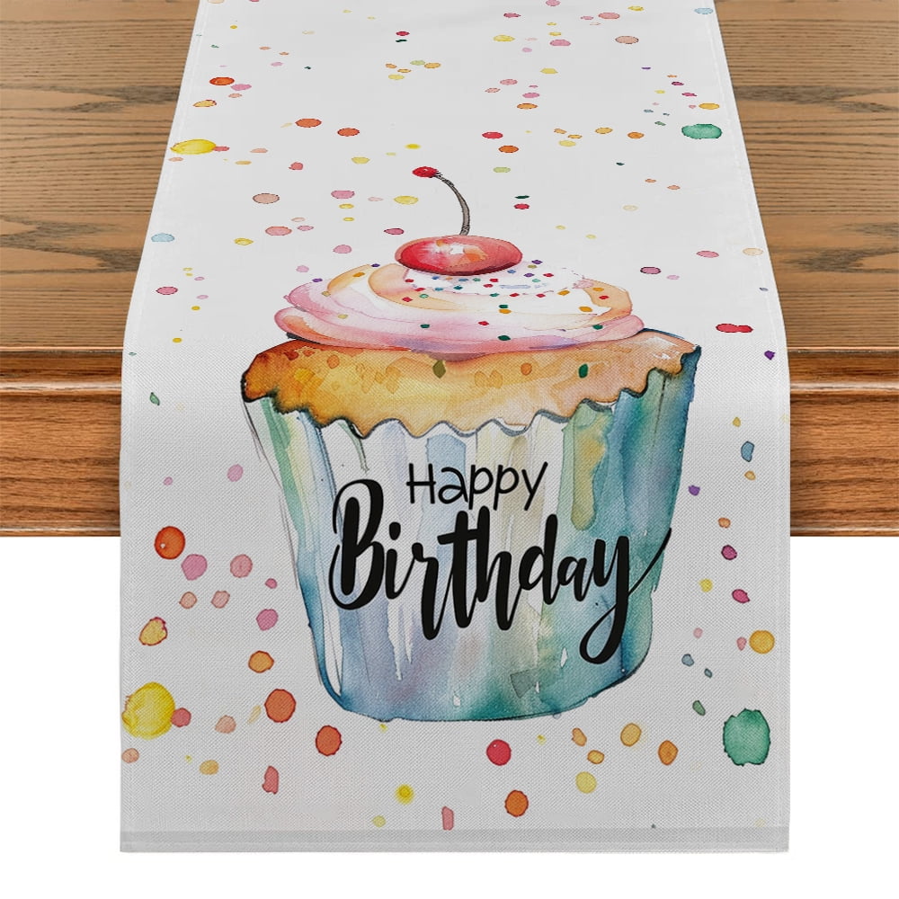Birthday Party Cake Table Runners Washable Dresser Dining Coffee Table ...