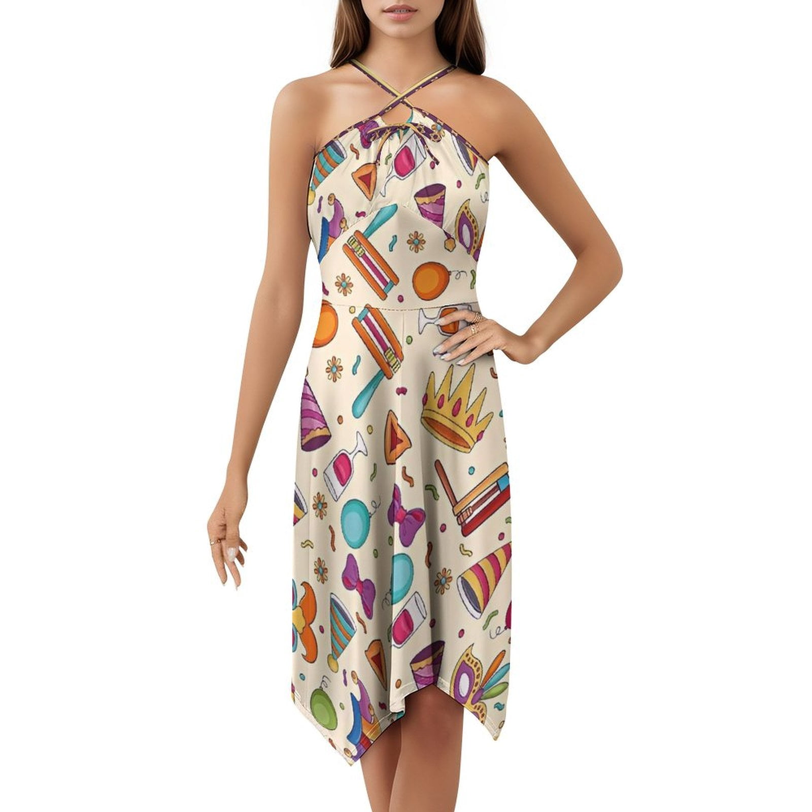 Birthday Party Colorful Doodle Icons Dress Elegant Party Dresses ...