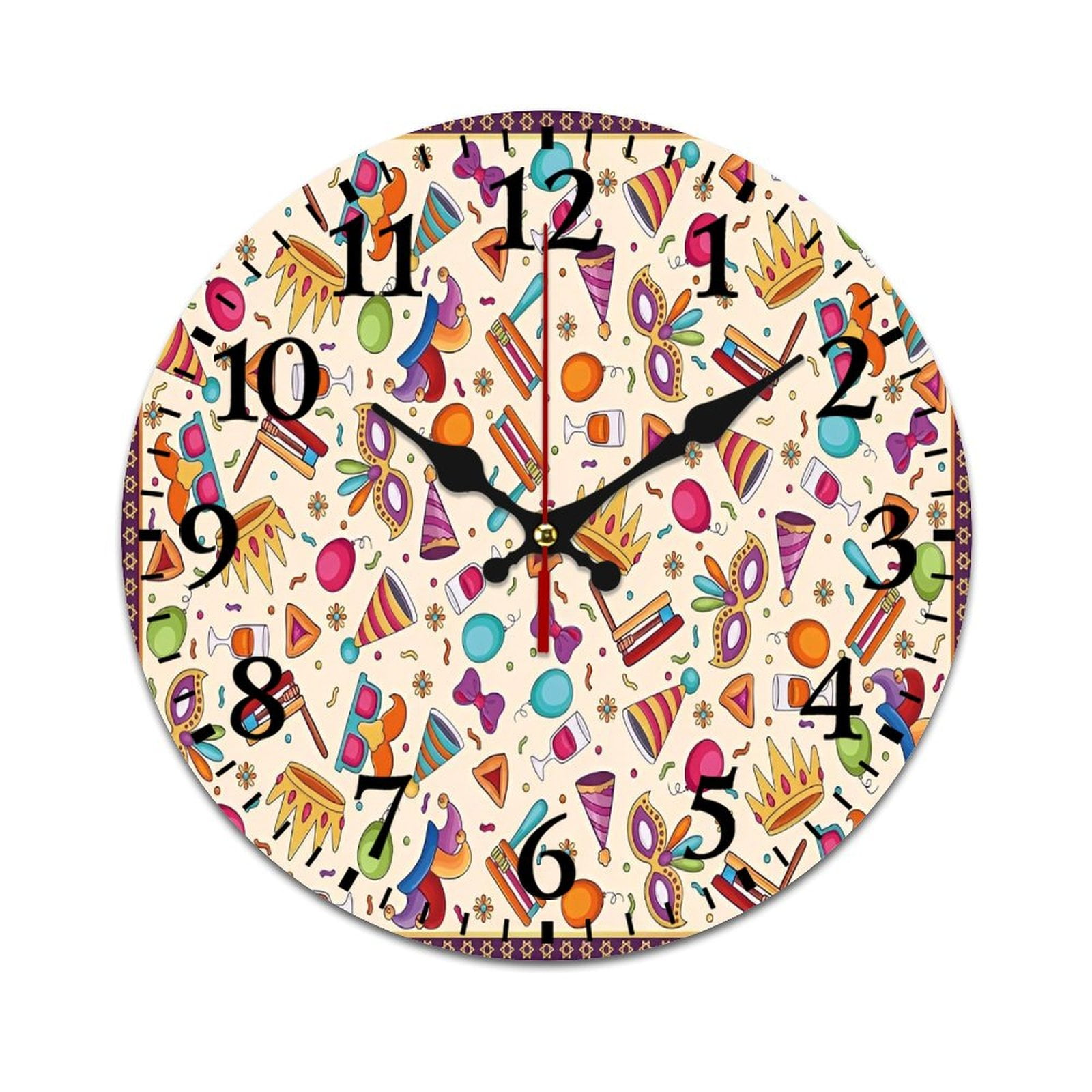 Birthday Party Colorful Doodle Icons Wall Clock Modern Design Clocks ...