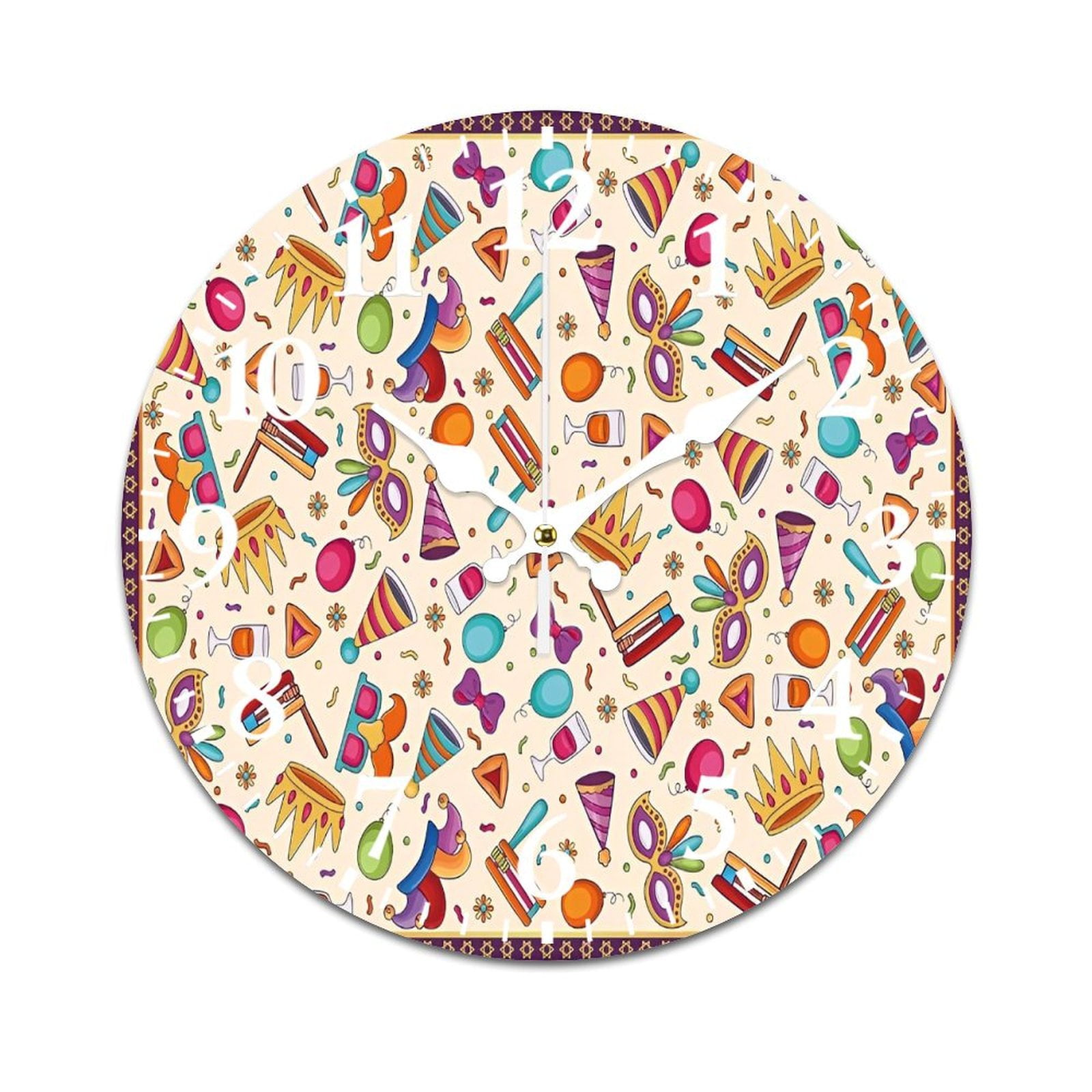 Birthday Party Colorful Doodle Icons Wall Clock Modern Design Clocks ...