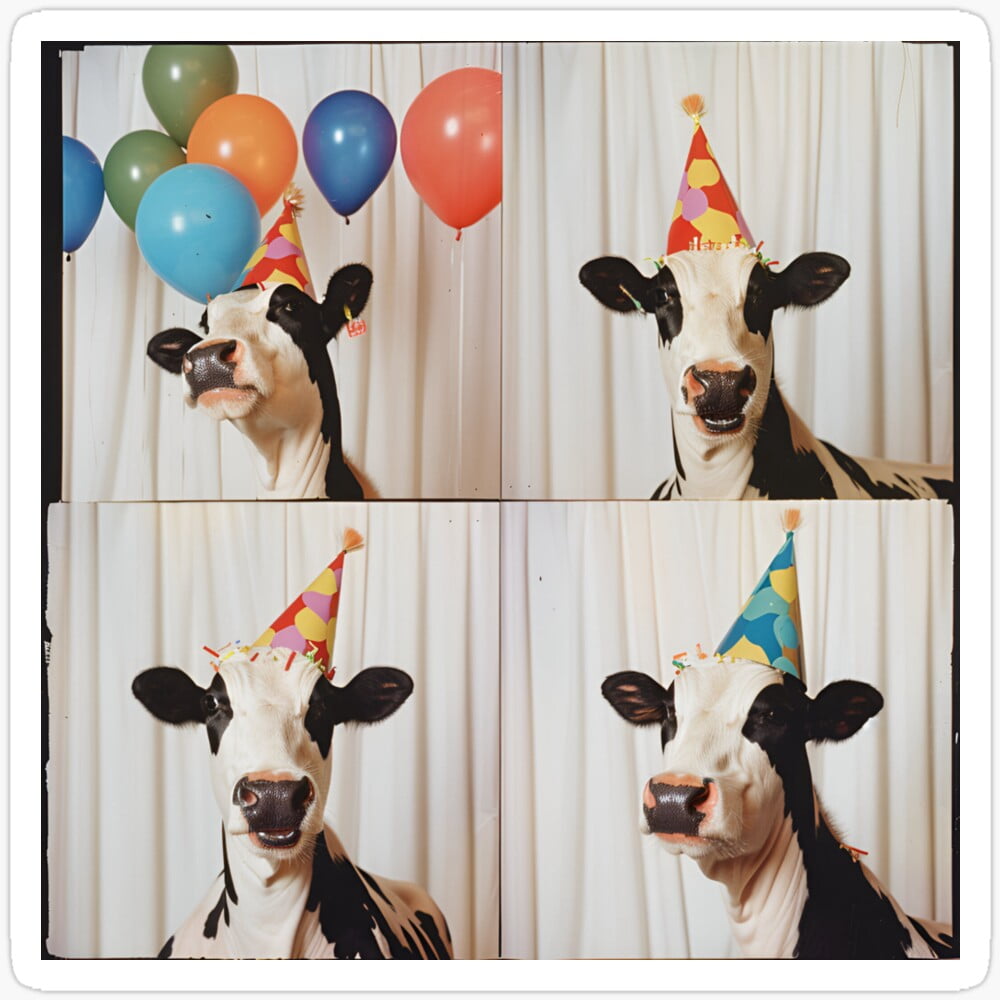 Birthday Party Cow Photobooth Glossy Stickerphone Decal Water Bottle ...