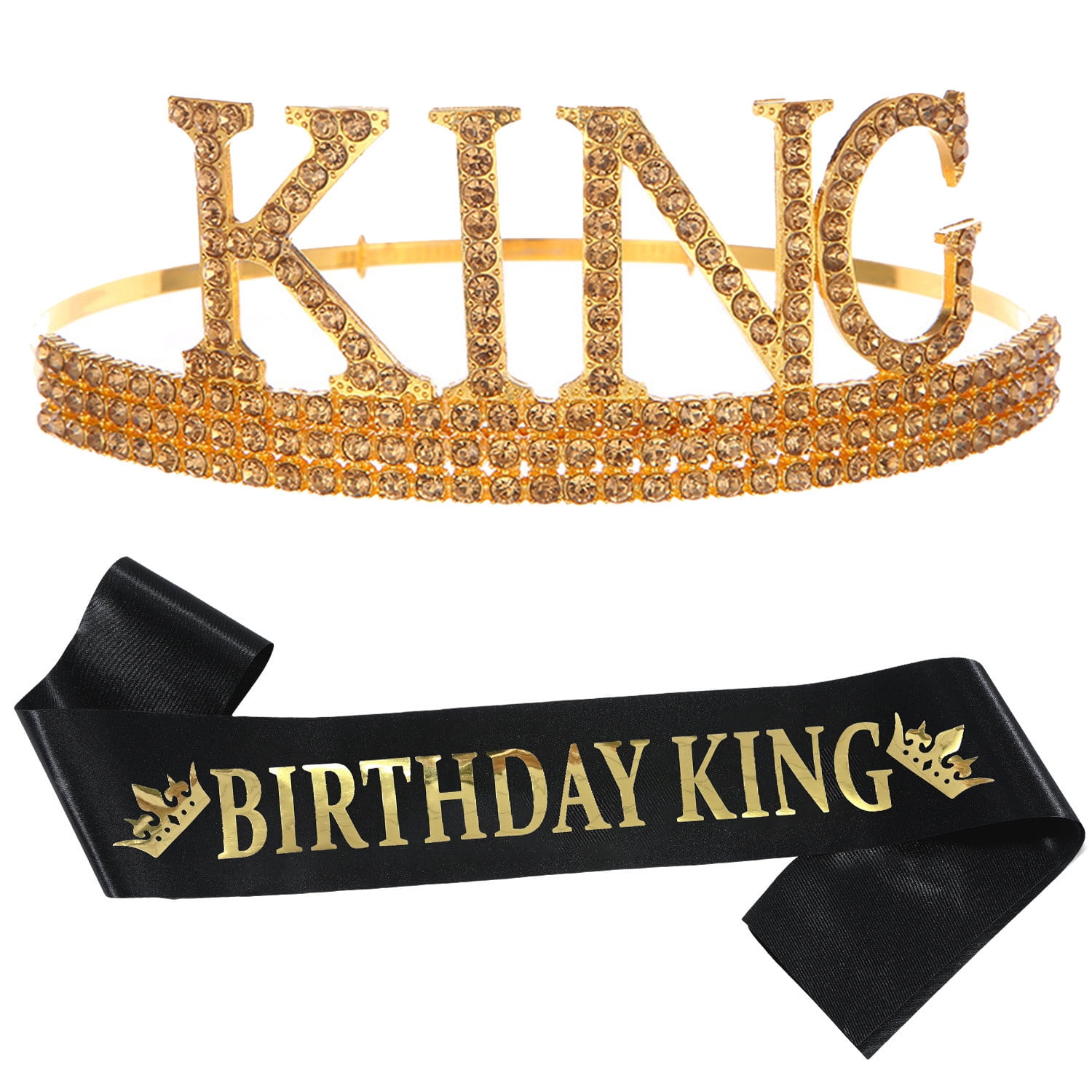 Birthday Party Crown and Sash Set for Adults, Glitter Tiara with Satin ...
