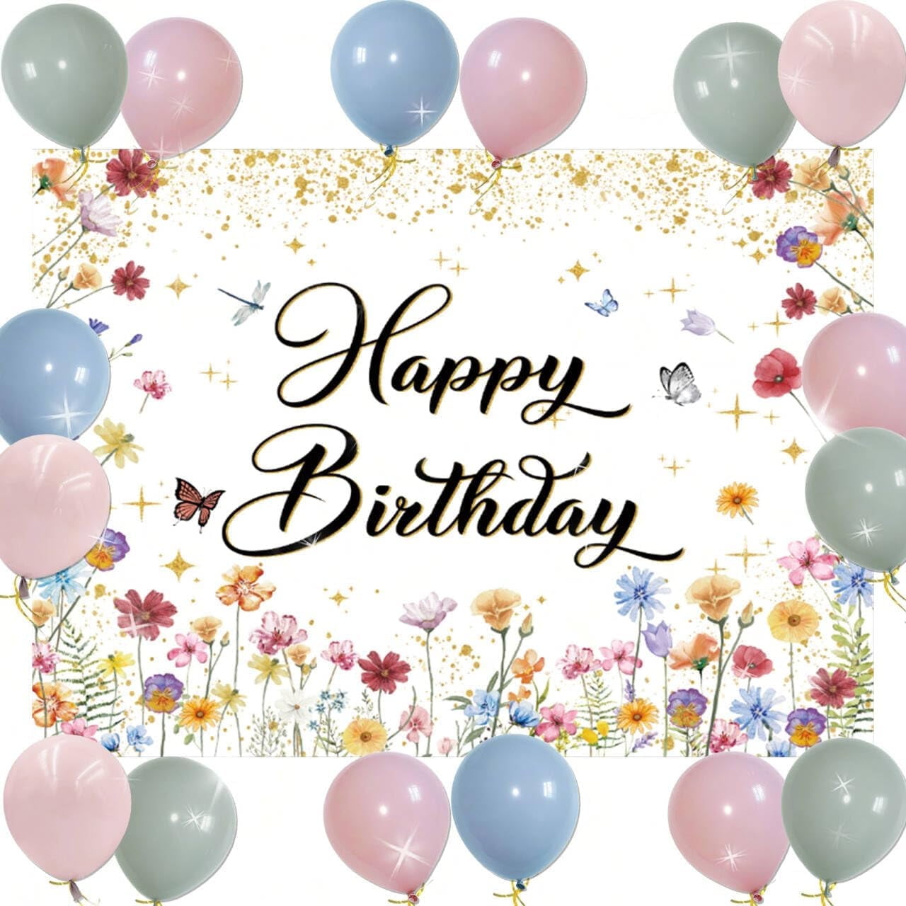 Birthday Party Decoration Set: Theme Backdrop with 4-Color Balloons ...