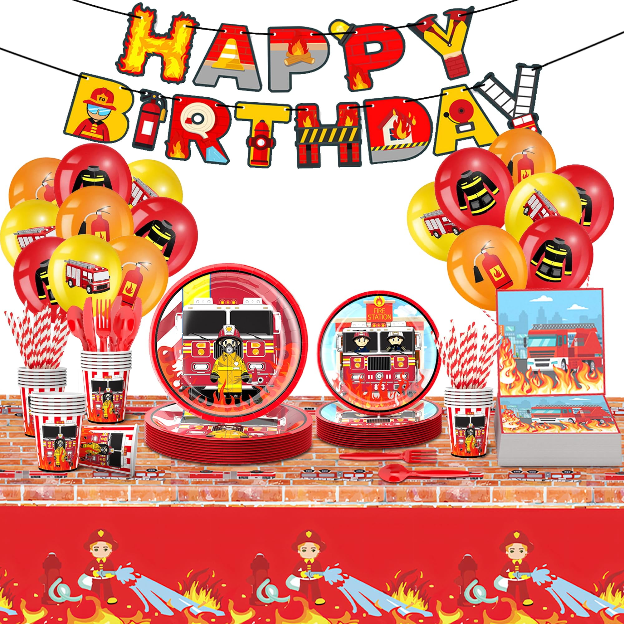 Birthday Party Decorations 206pcs DHF10 Firefighter Themed - Fire Truck ...