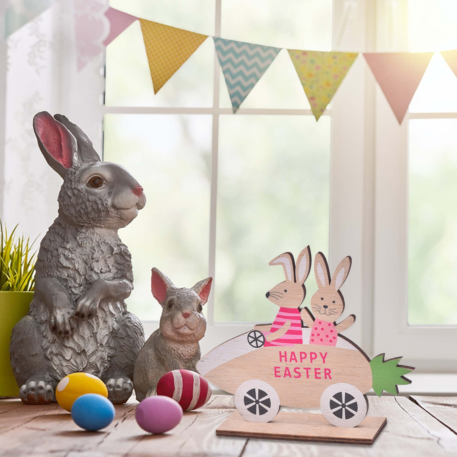 Birthday Party Decorations Easter Wooden Crafts Rabbit Radish Bike Easter Rabbit Riding Wooden ...