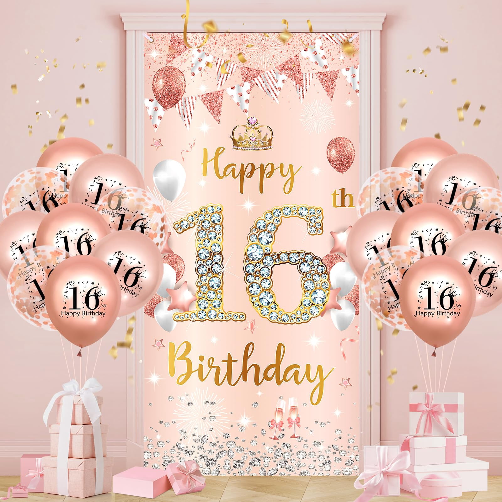 Birthday Party Decorations for Girls KKS1 Rose Gold Birthday Banner ...