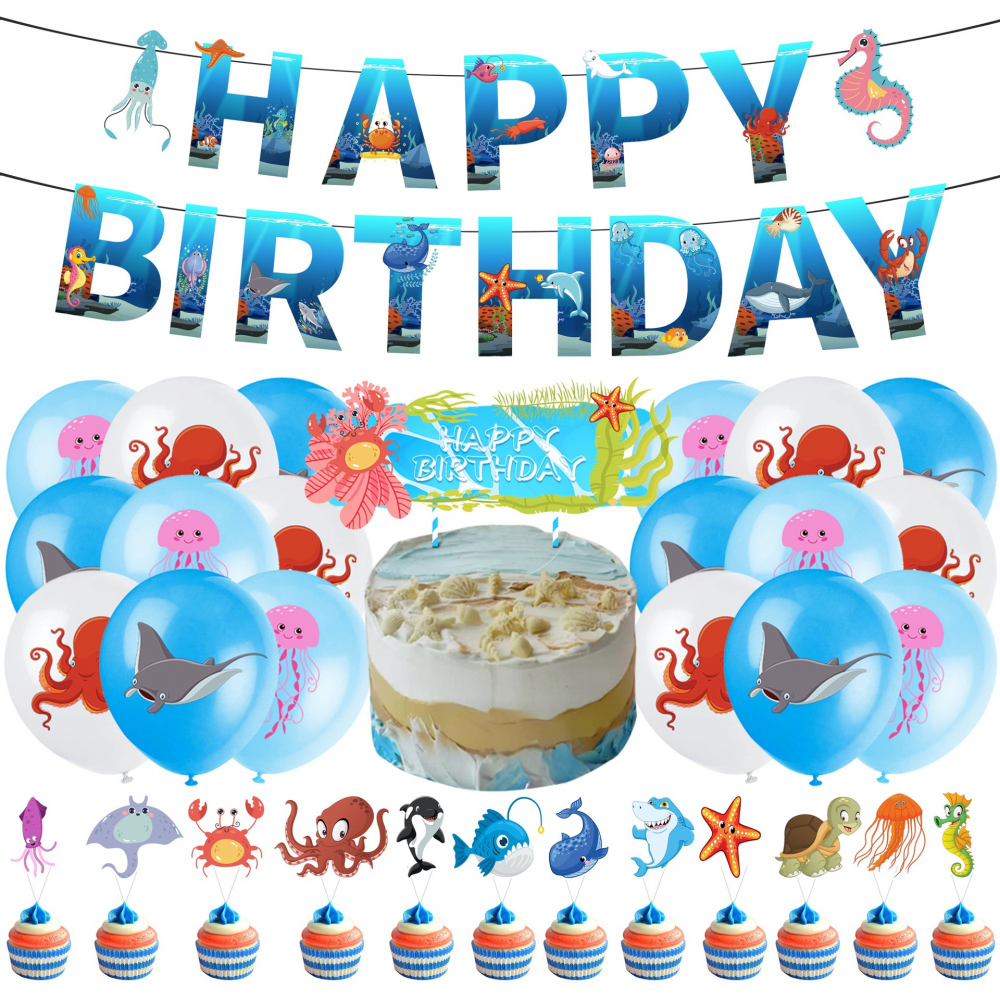 Birthday Party Decorations Ocean Sea Animals Party Supplies Includes ...