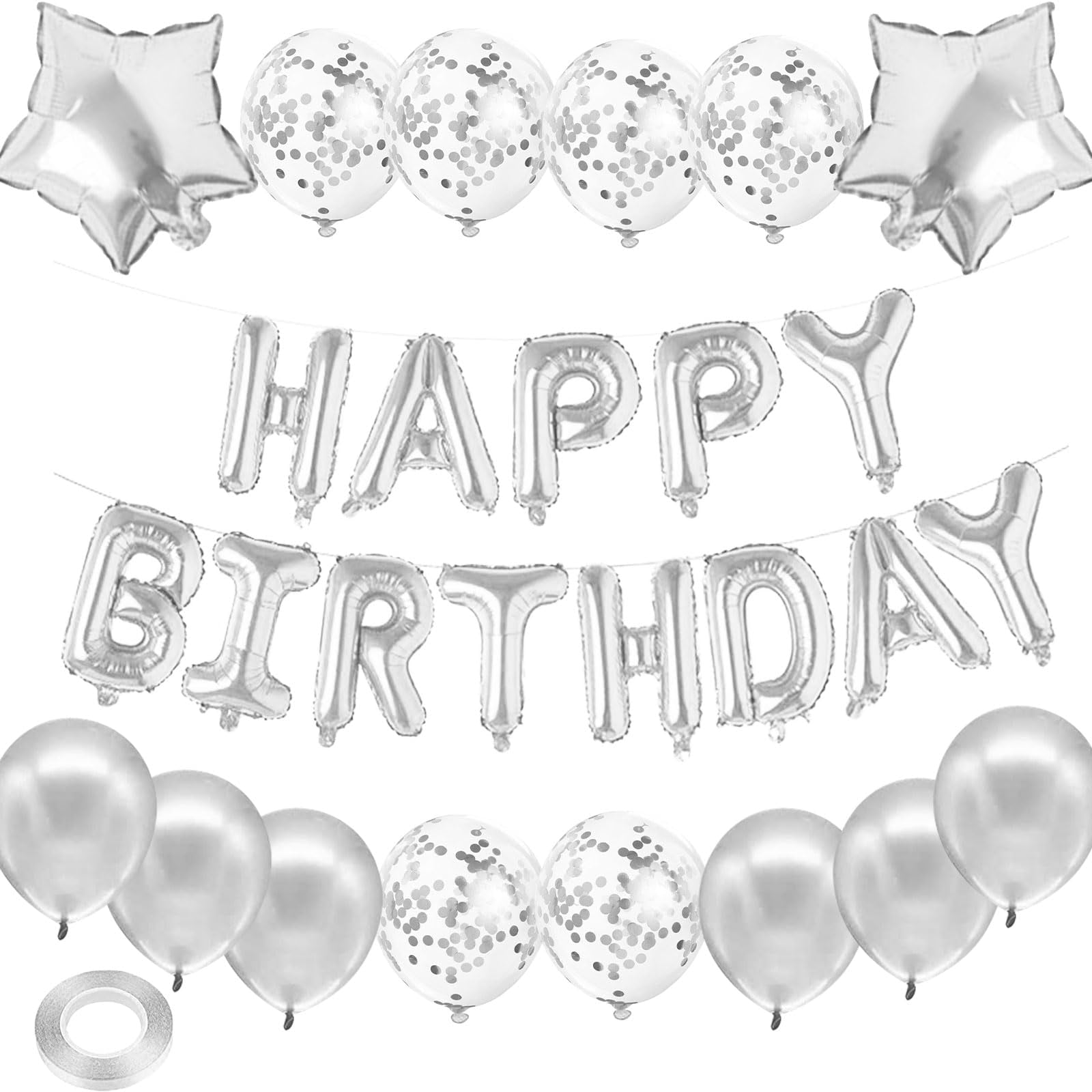 Birthday Party Decorations, Silver MSF2 Set 15pcs - Happy Birthday ...
