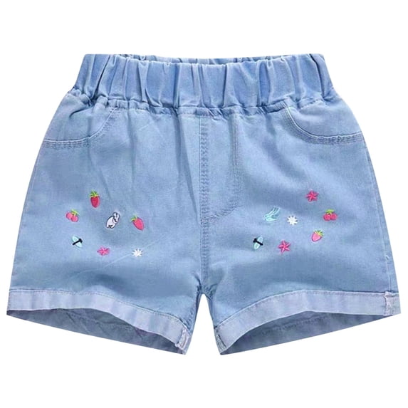 Birthday Party Denim Shorts for Girls, Cotton, Printed Design, Pockets ...